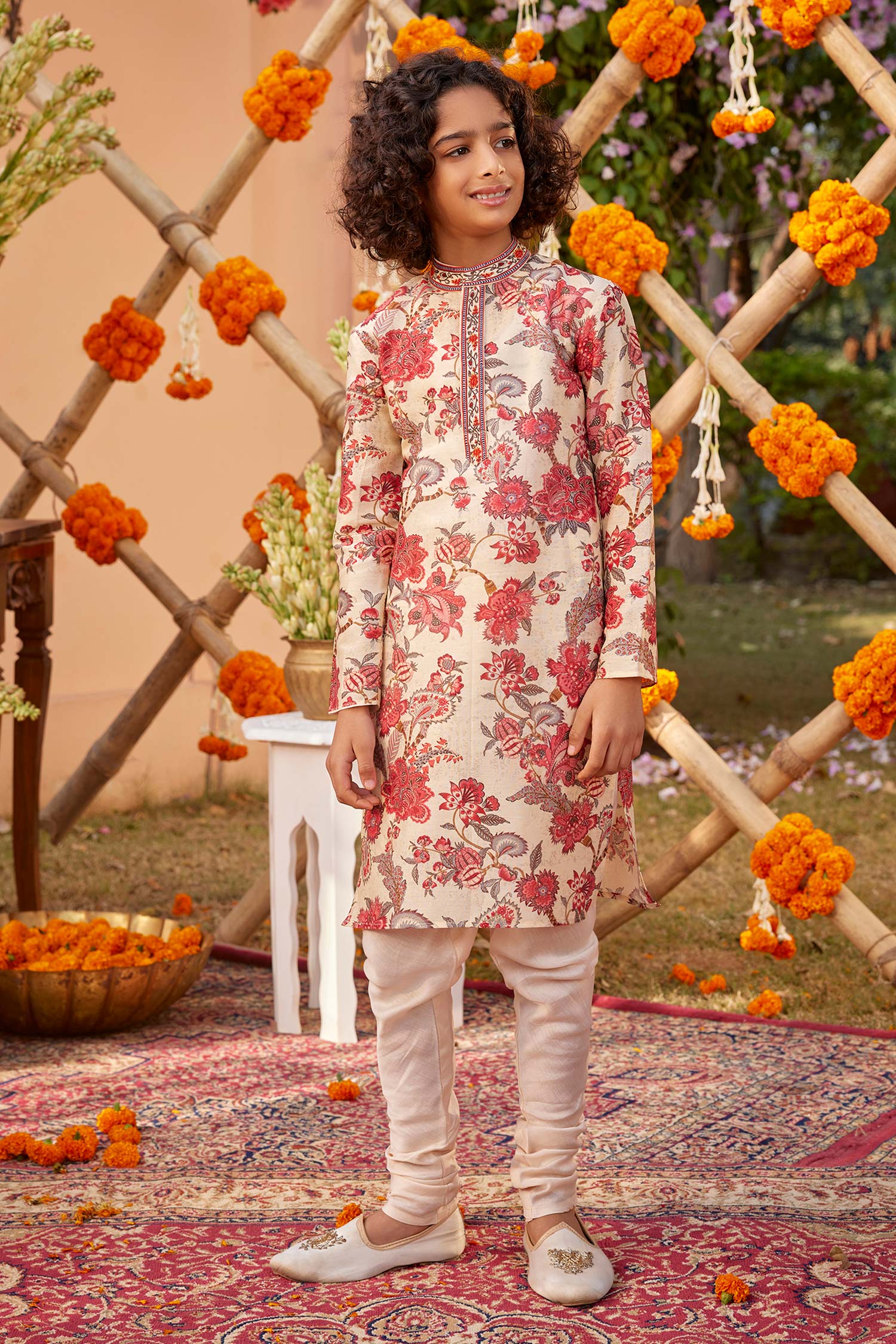 Buy Multi Color Chanderi Arsh Resham Embroidered Kurta And Churidar Set ...