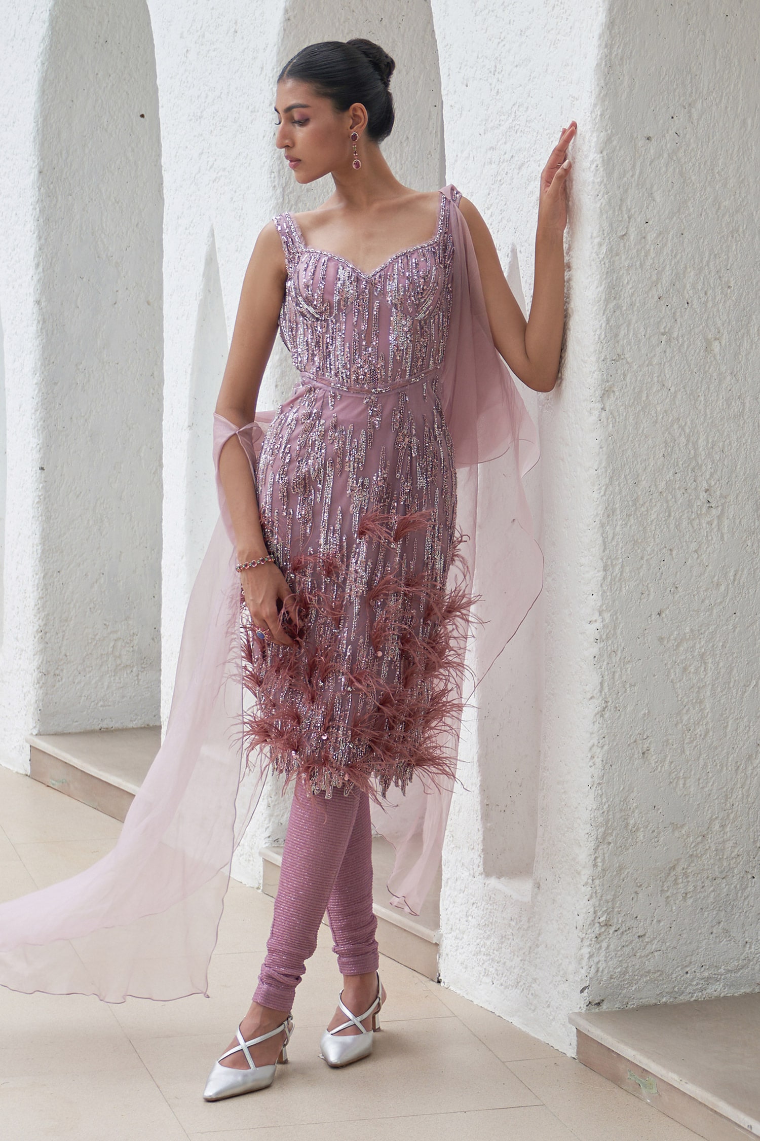 Buy Purple Net Hand Embroidery Sequins Sweetheart Raina Kurta Pant Set ...