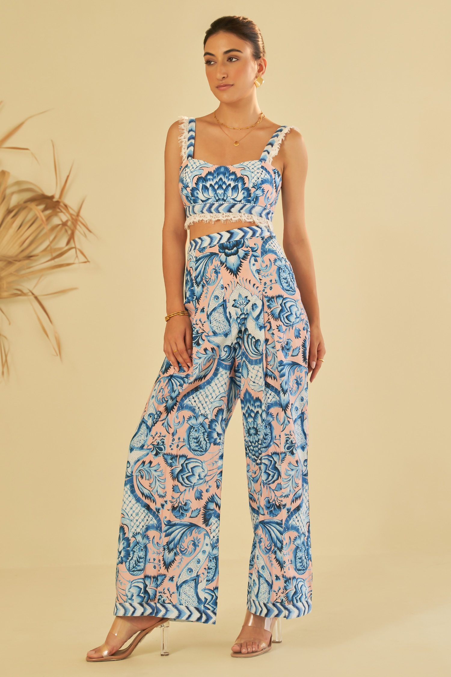 Buy Pink Poplin Floral Rosa Botanic Pattern Pant For Women by Sage Saga ...