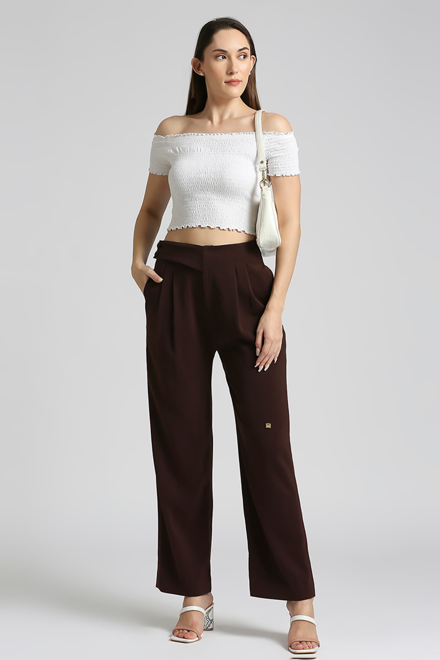 Buy Brown Viscose Knit Plain Solid Lachka Loose Pant For Women by ...