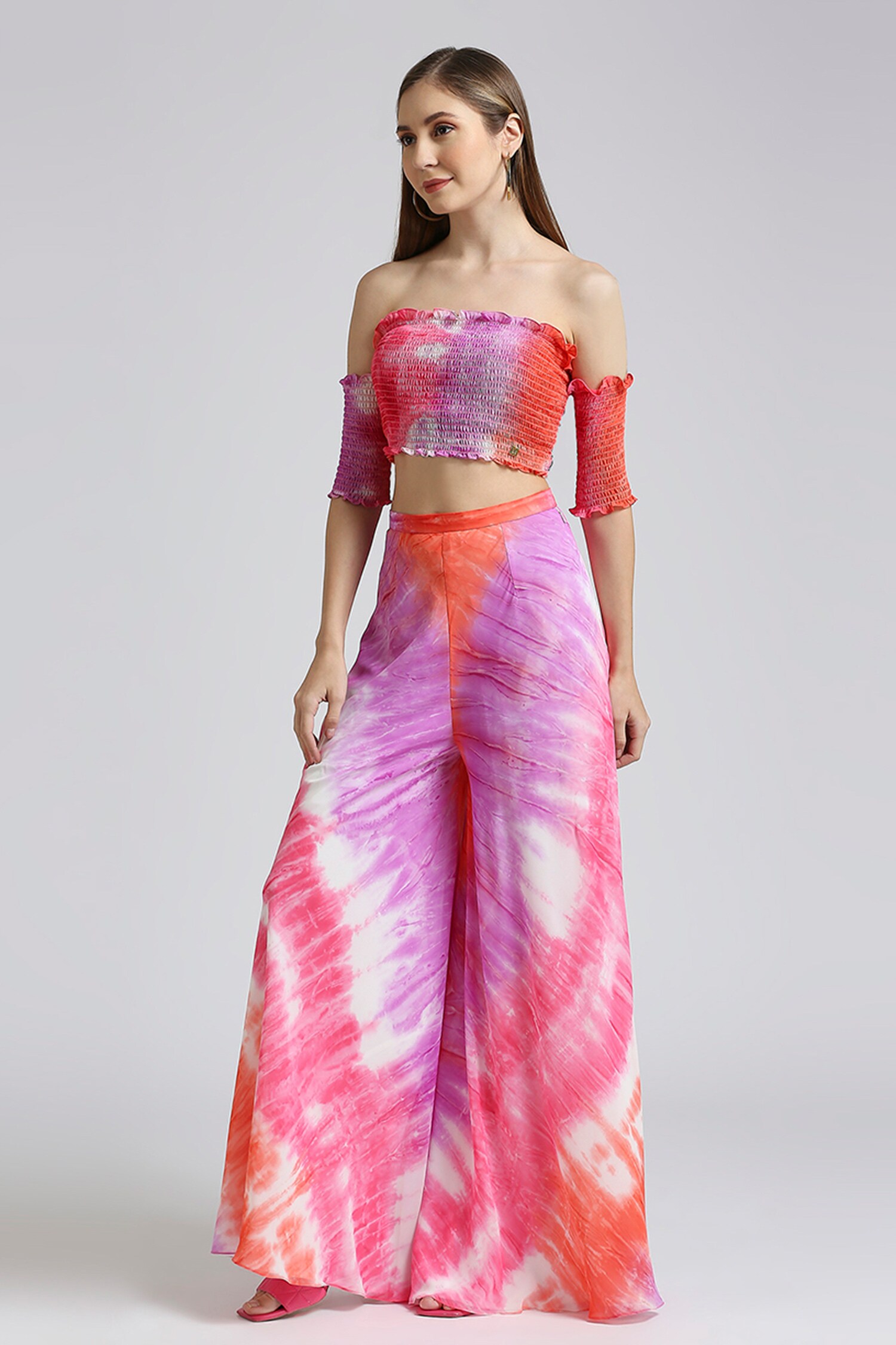 Buy Multi Color Georgette Tie Dye Straight Neck Printed Crop Top For ...