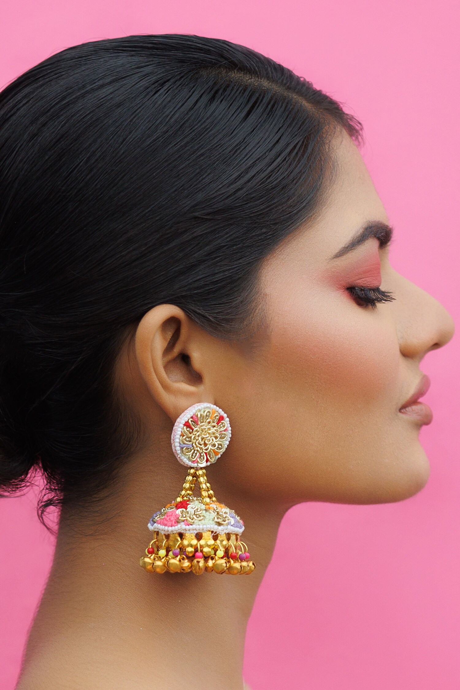 Buy Gold Plated Thread Lahiri Dabka Embroidered Jhumkas by Kanyaadhan ...