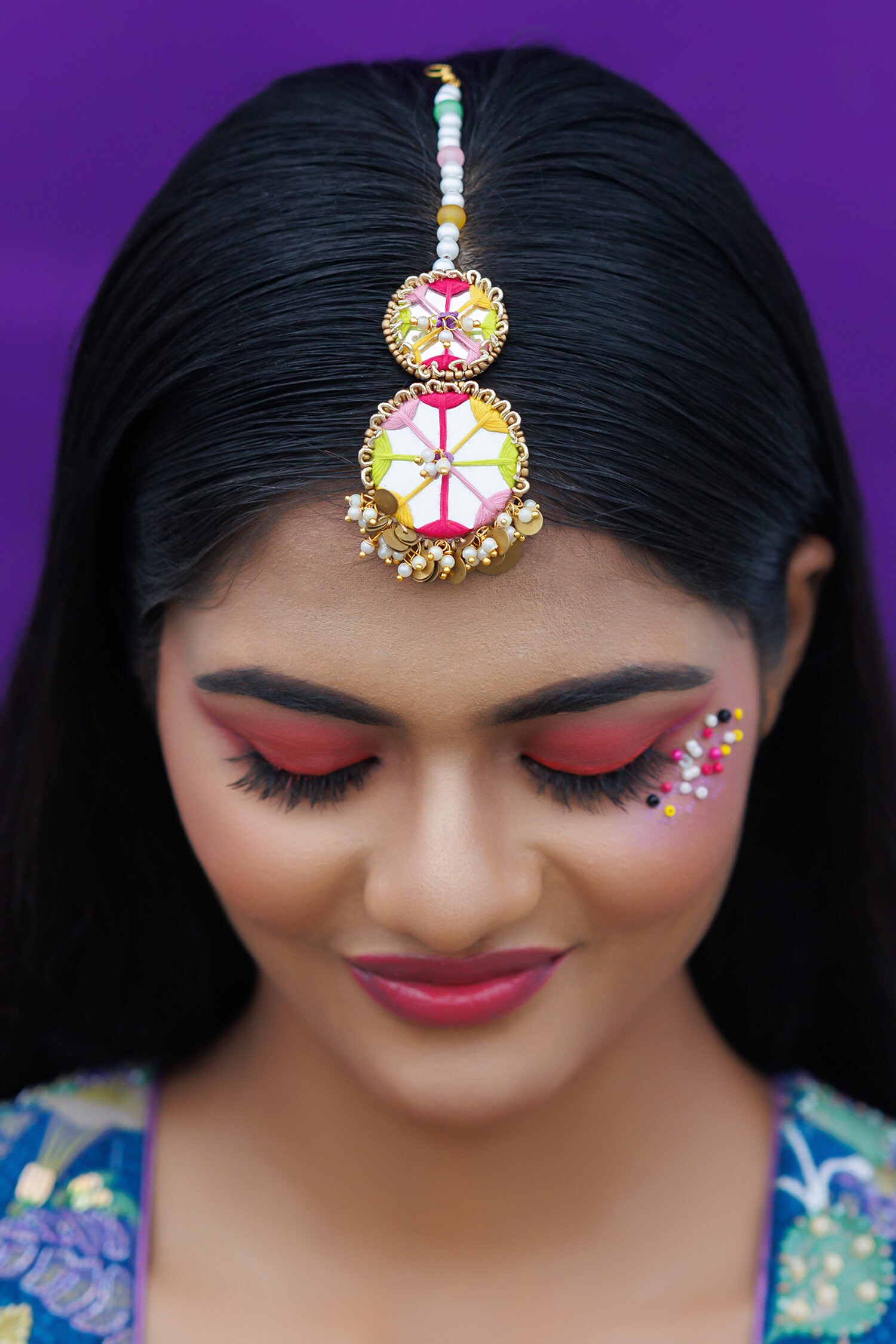 Buy Pink Thread And Moti Embroidered Maangtikka by Kanyaadhan By ...