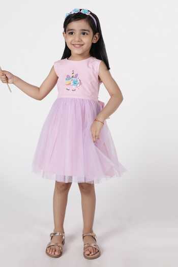Buy Purple Polyester Embroidery Unicorn Dress For Girls by A Little ...