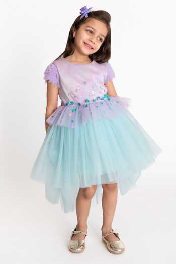 Buy Purple Pleated Polyester Hand Embroidery Sequins Dress For Girls by ...