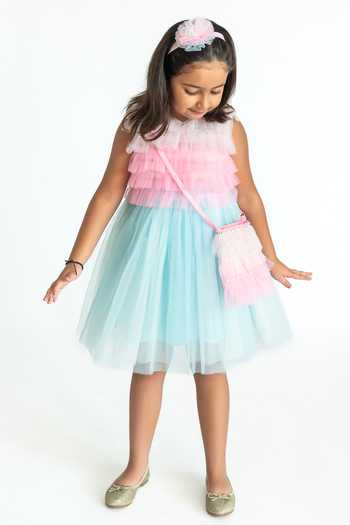 Buy Multi Color Tulle Hand Embroidered Sequin Work Candy Layered Ruffle ...