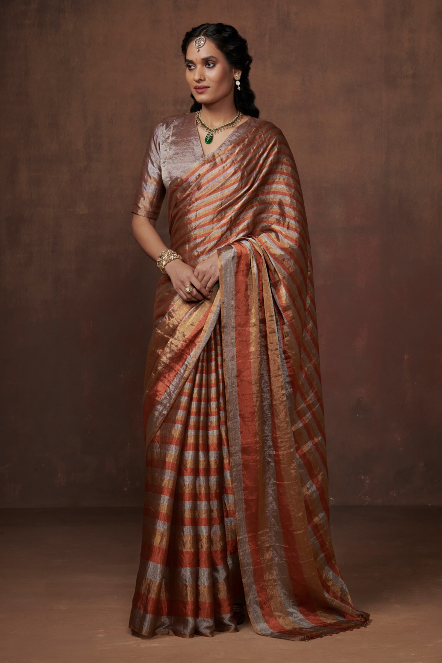Buy Silver Tissue Seher Handwoven Saree With Unstitched Blouse Fabric ...