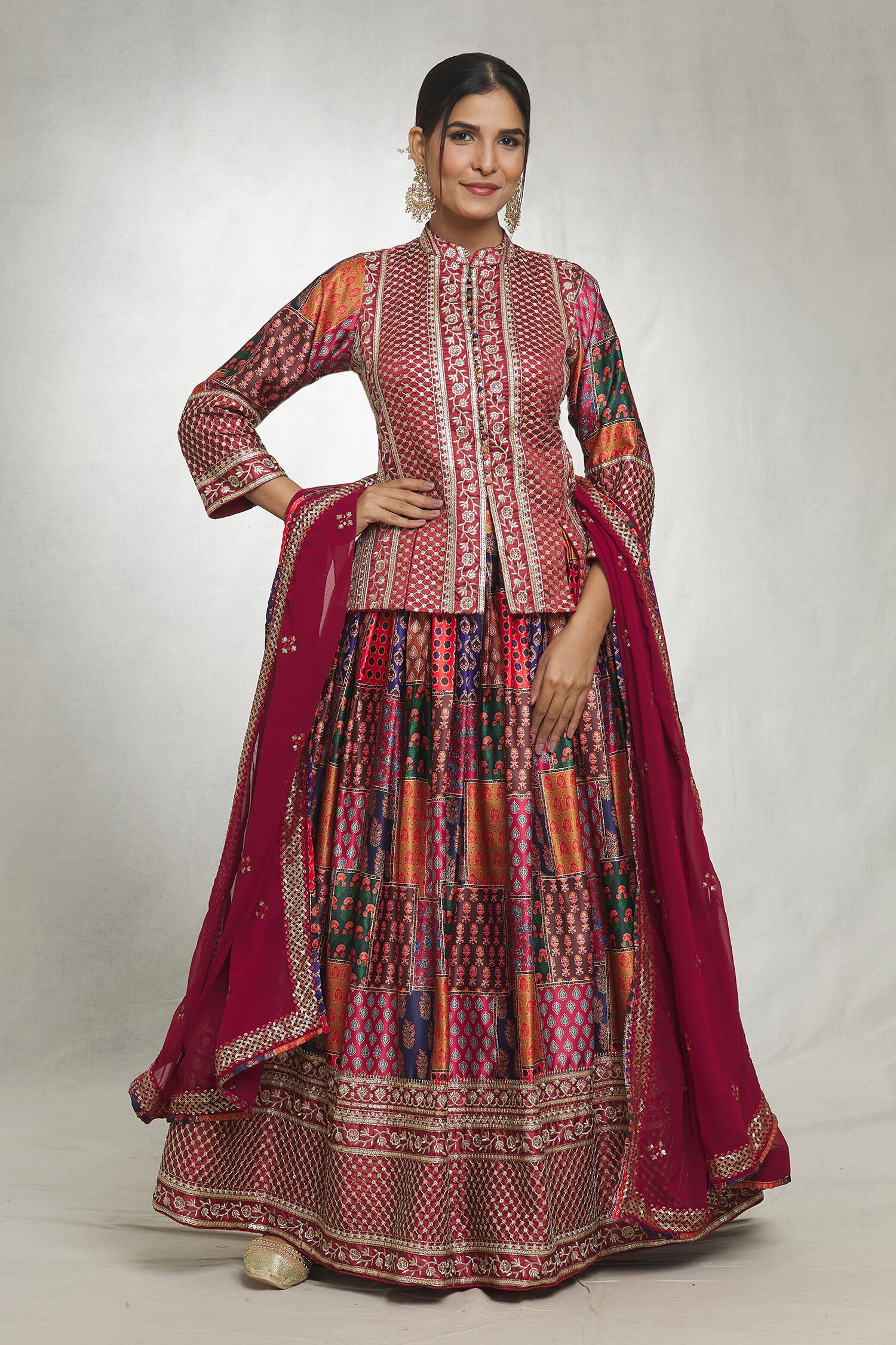 Buy Multi Color Blouse And Lehenga Dull Satin Printed Mosiac Mosaic ...