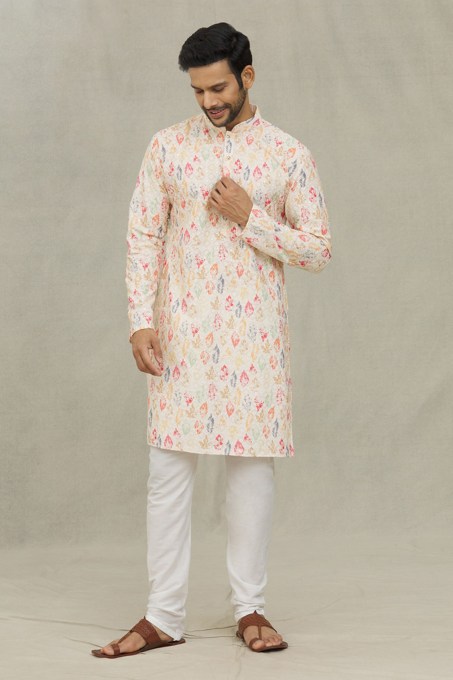 Buy White Cotton Printed And Embroidered Leaflet & Thread Work Kurta ... Buy White Cotton Printed And Embroidered Leaflet & Thread Work Kurta ...