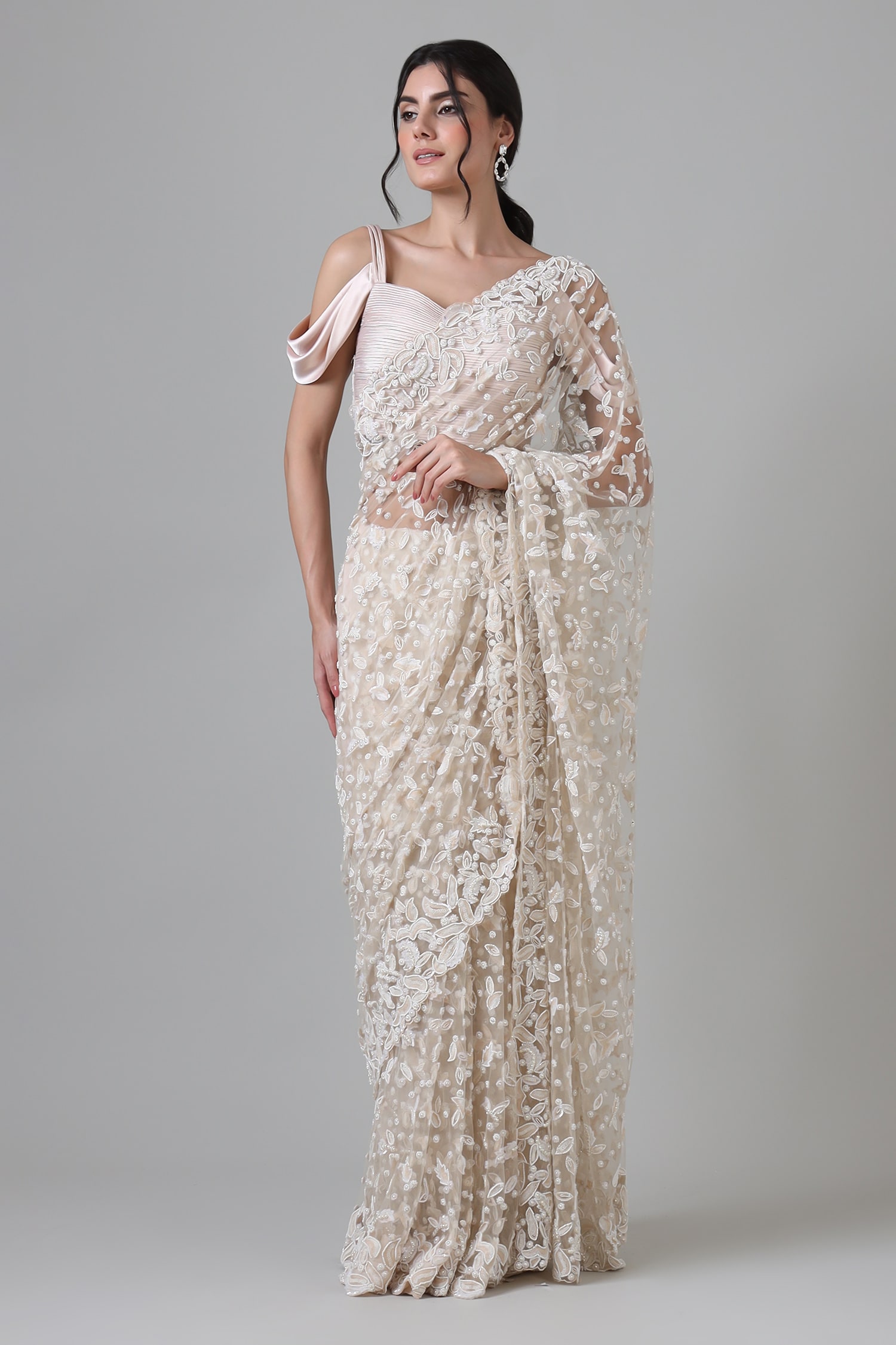 Buy White Saree Blouse Embroidery Nora Bloom Lace Set For Women by ...