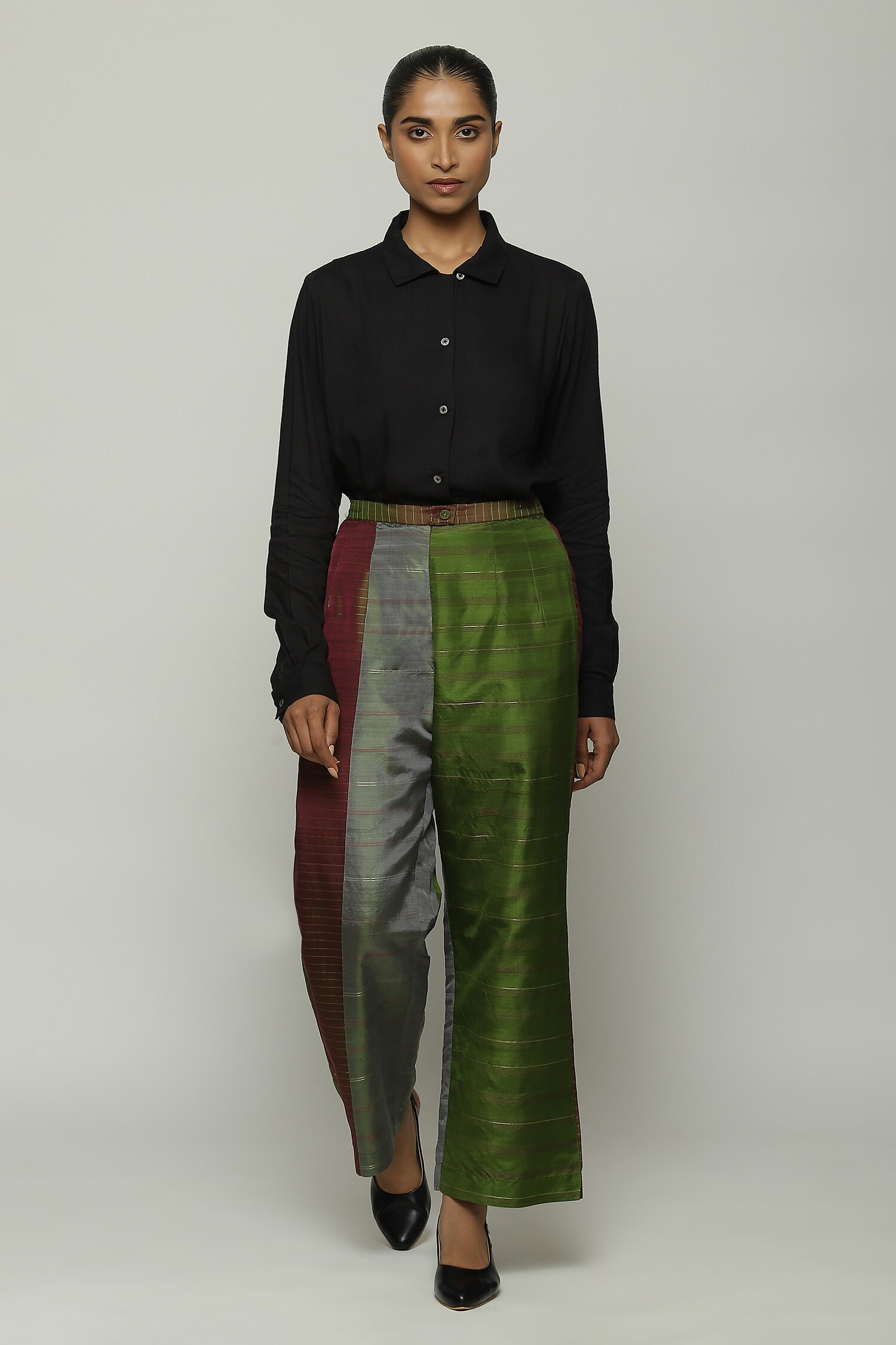 Buy Wine Silk Woven Stripe Color Block Pant For Women by Abraham ...
