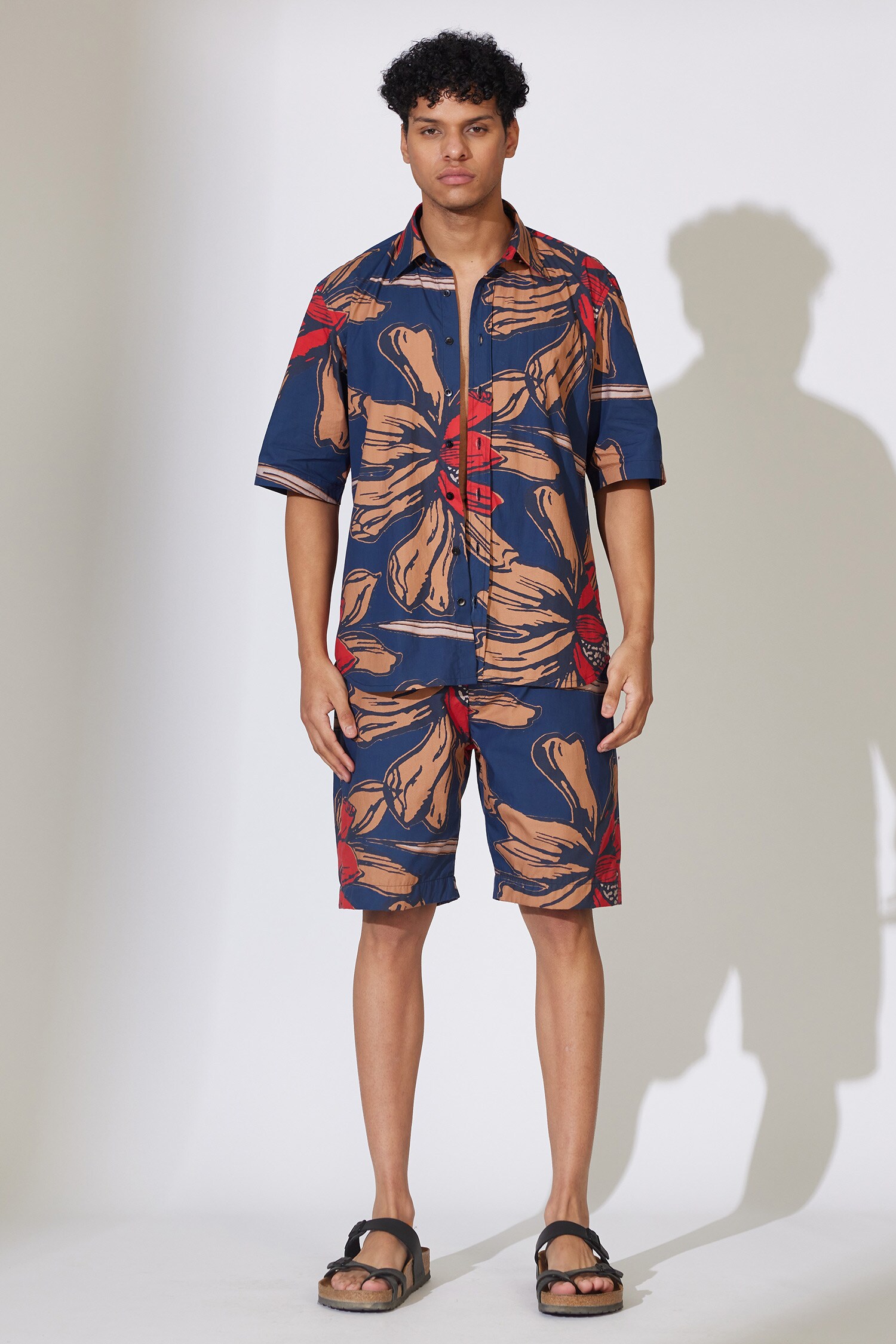 Buy Blue Poplin Cotton Floral Flower Pattern Shorts For Men by KoAi ...