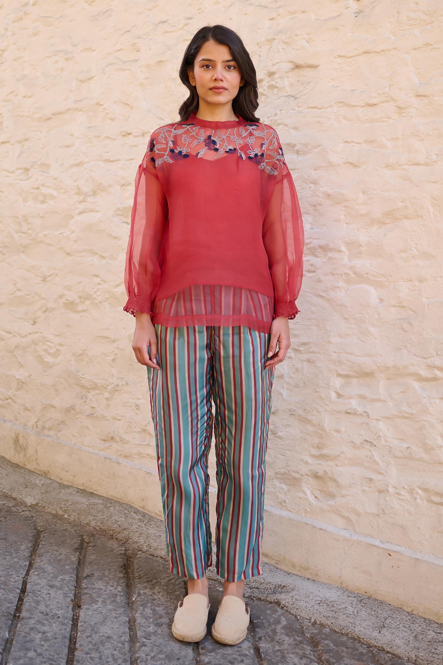 Buy Blue Viscose Tabby Stripe Carly Patterned Pant For Women by Ayaka ...