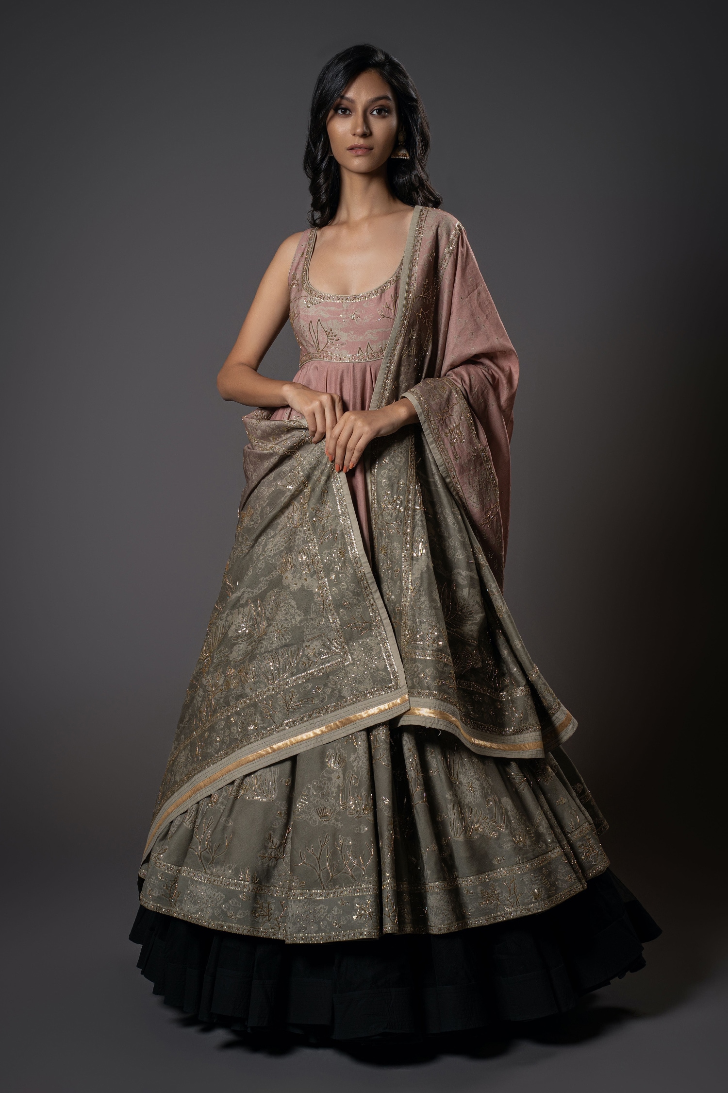 Buy Pink Chanderi Silk; Lining: Voil Print Embroidered Anarkali Set For Women by Rohit Bal ...