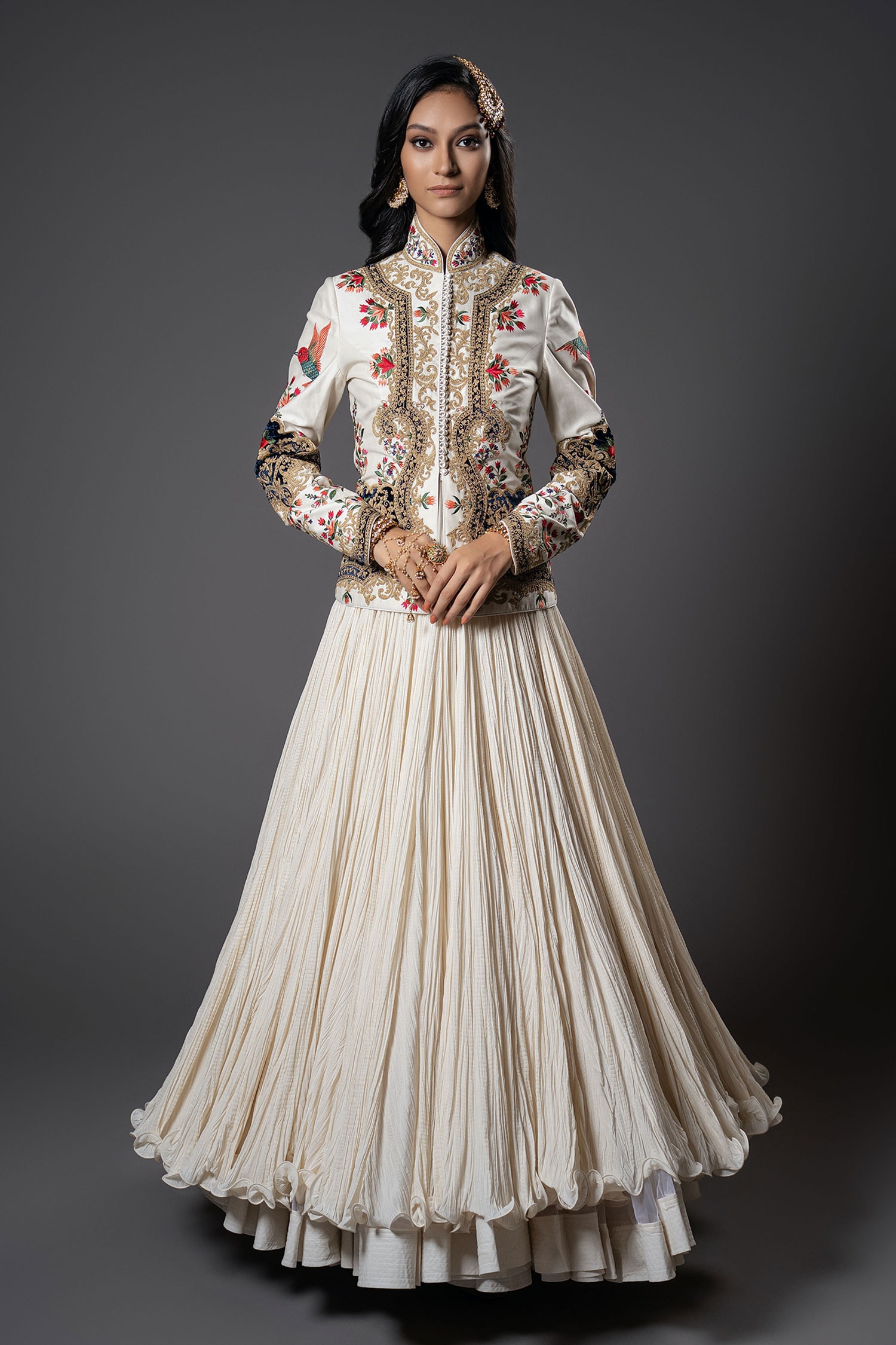 Buy Ivory Chanderi Silk Embroidered Resham Mandarin Collar Paisley ...