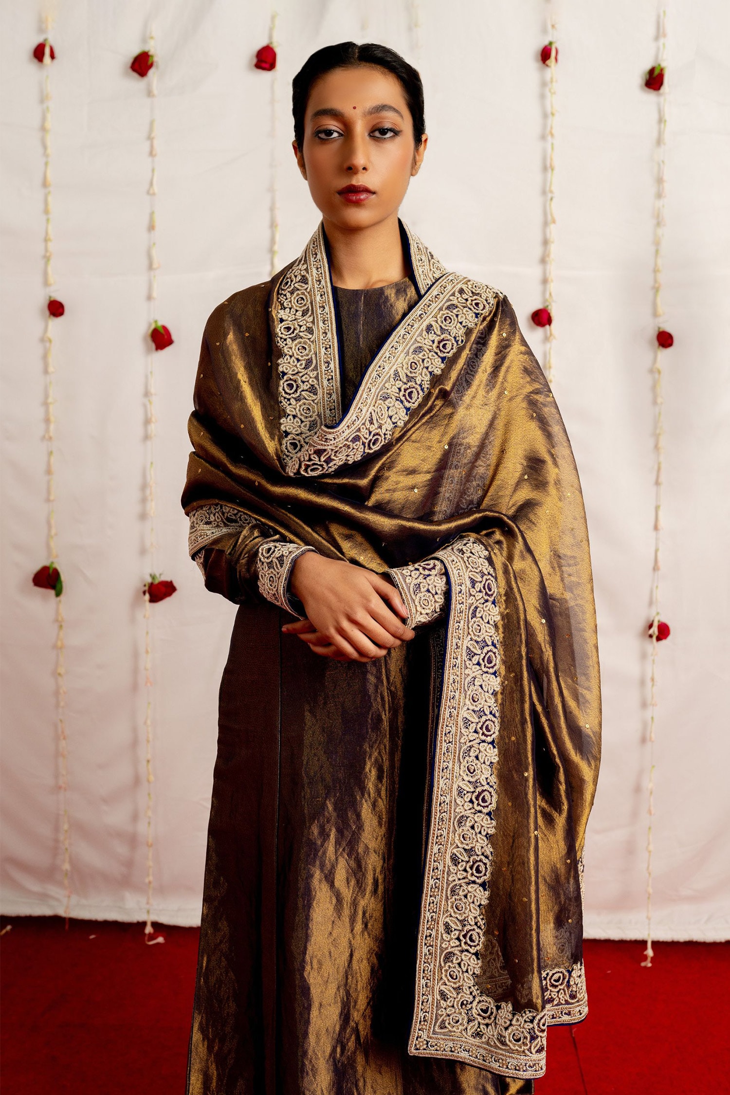 Buy Brown Tissue Silk Embroidery Floral Firdaus Dupatta For Women by ...