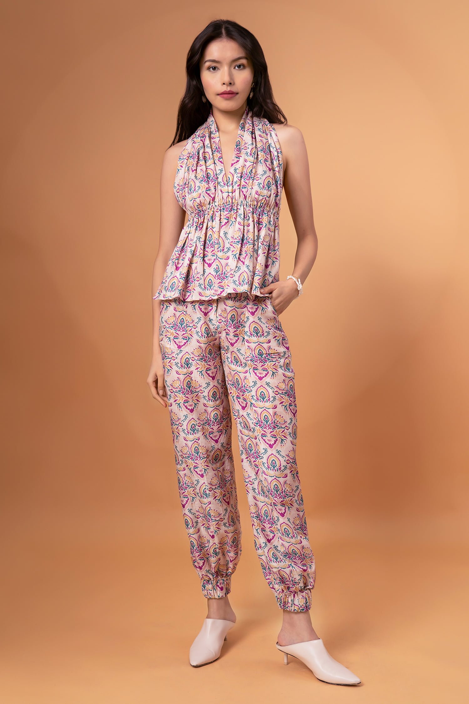 Buy Multi Color 100% Cotton Linen Print Floral Halter Neck Top With ...