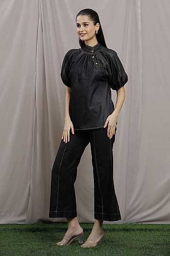 Buy Black Soft Denim Embroidery Stitchline Thread High Placement Top ...