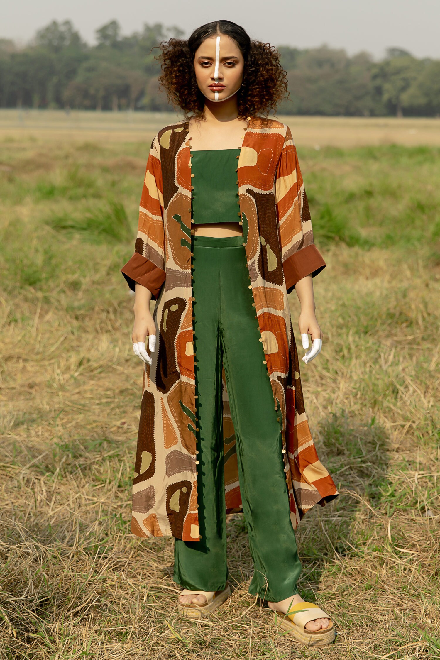 Buy Multi Color Crepe Printed Geometric Crop Shrug And Straight Pant ...