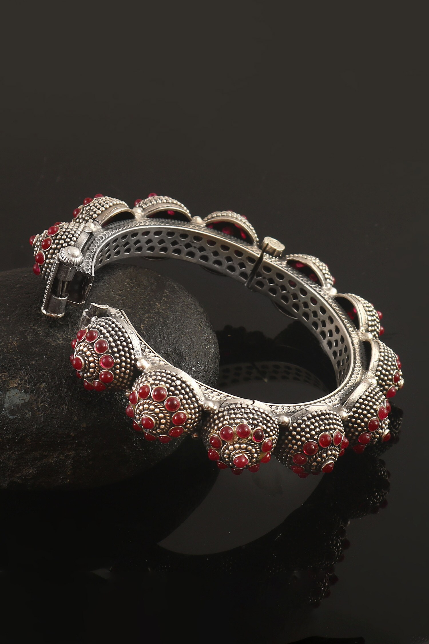 Buy Red Pota Gemstones Embellished Bangle by Noor Online at Aza Fashions.