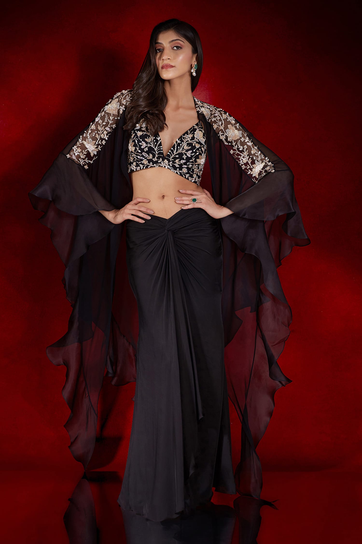 Buy Black Georgette Embroidered Bead Chiara Asymmetric Floral Blouse ... Buy Black Georgette Embroidered Bead Chiara Asymmetric Floral Blouse ...