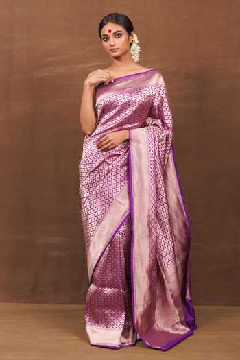 Buy Purple Pure Silk Handwoven Florence Banarasi Saree For Women by ...