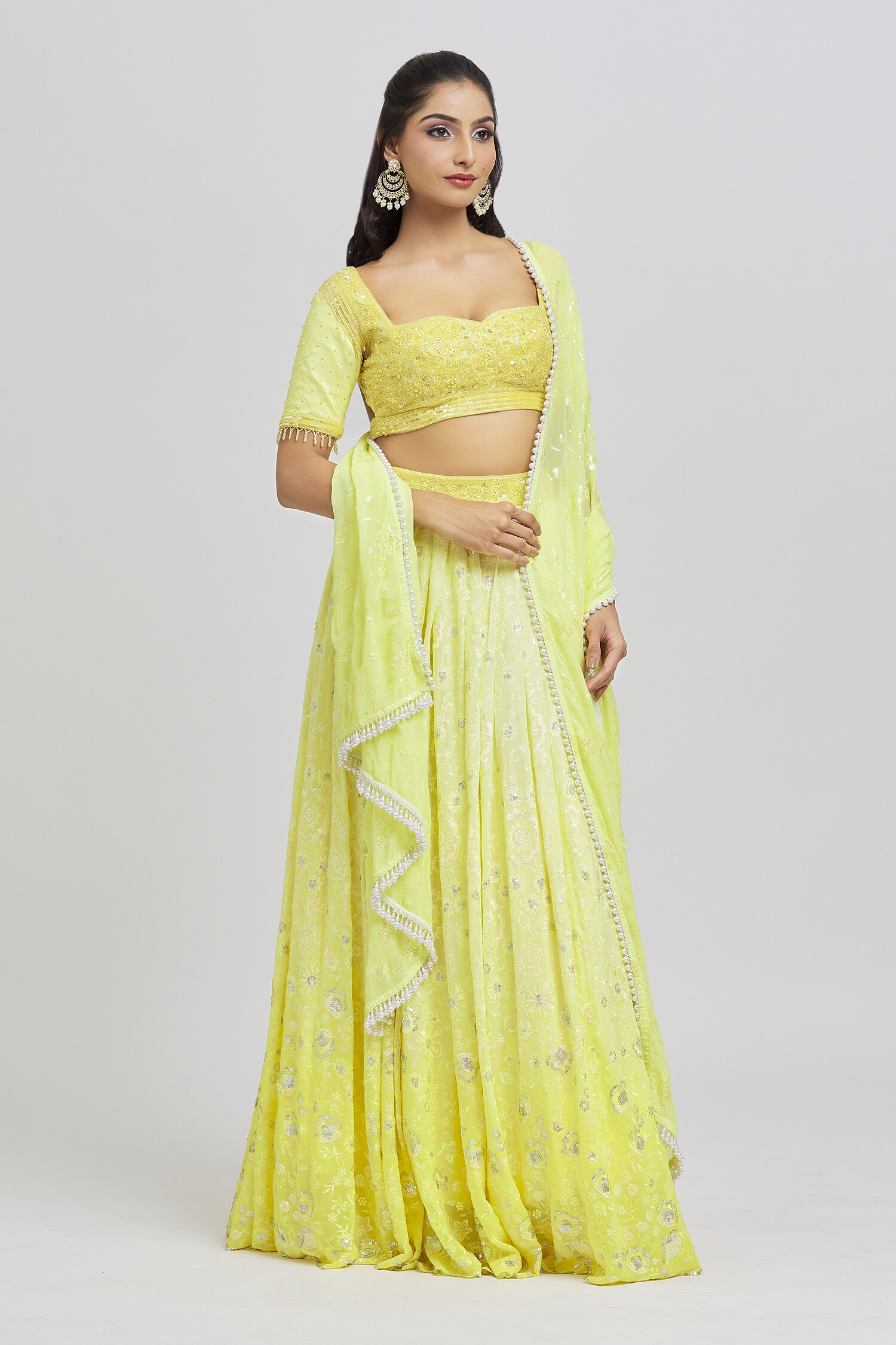 Buy Yellow Georgette Embroidered Sweetheart Lehenga Set For Women by ...