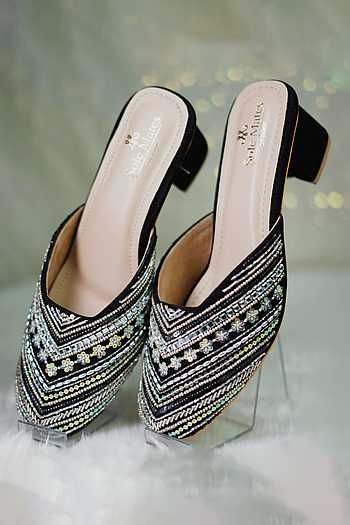 Buy Black Sequin Magnum Embroidered Mules by Sole Mates by Palak Online ...