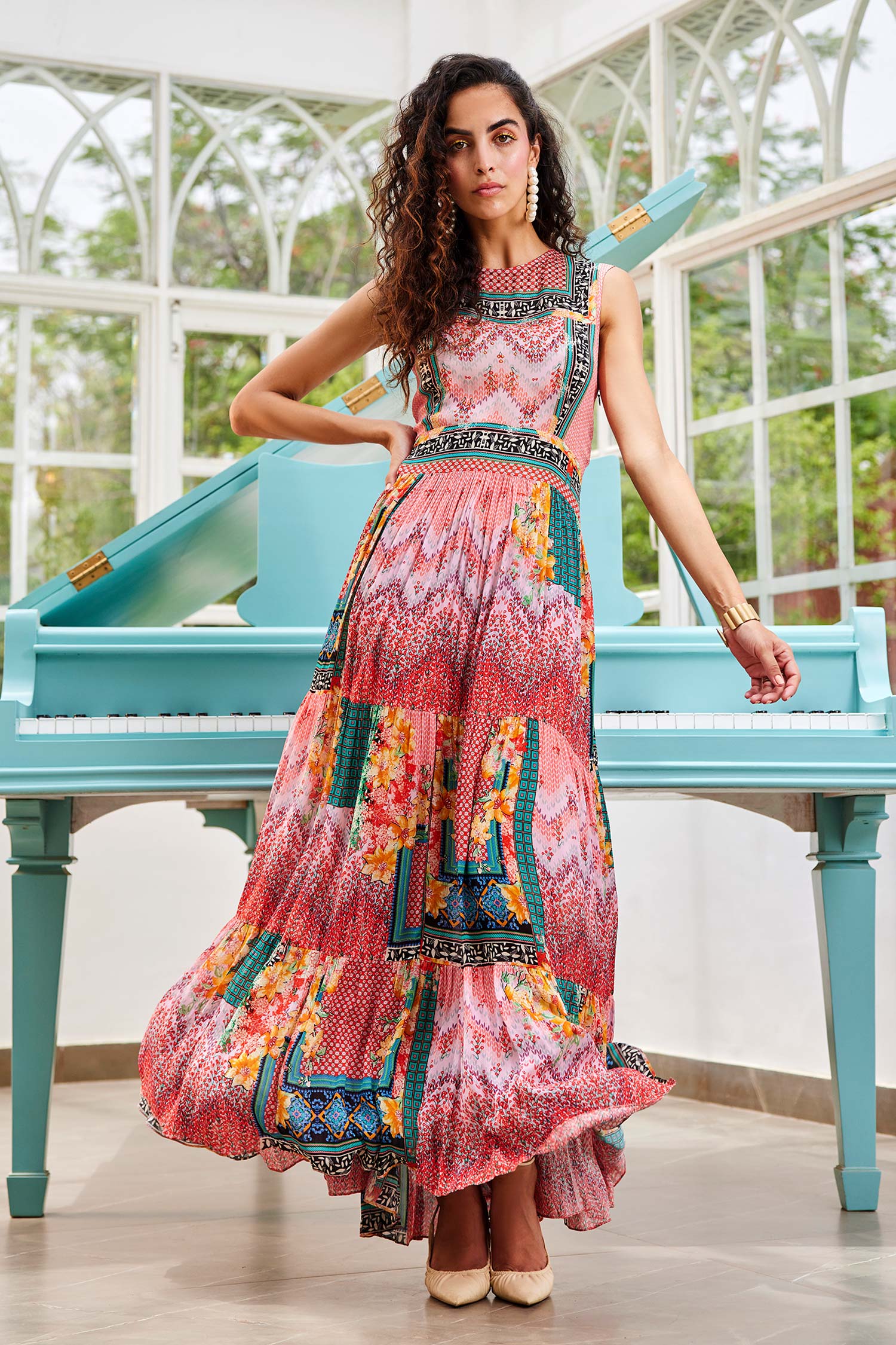Buy Pink Viscose Printed And Embroidered Floral Tile Alessandra Dress ... Buy Pink Viscose Printed And Embroidered Floral Tile Alessandra Dress ...