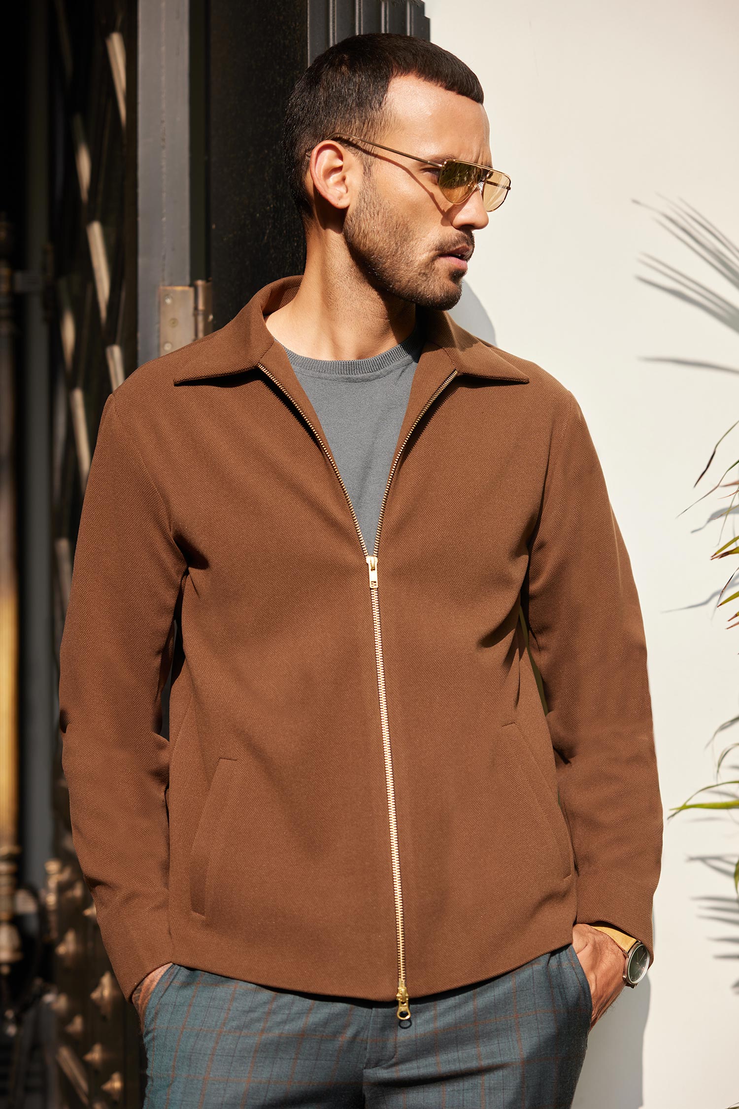 Buy Brown Wool Blend Plain Benjamin Shacket For Men by Philocaly Online ...