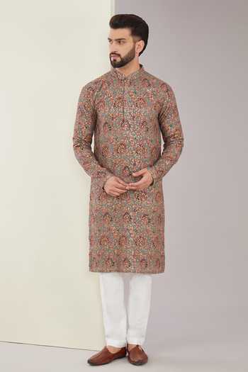 Buy Multi Color Georgette Printed Floral And Embroidered Kurta Set For ...