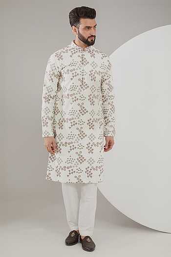 Buy White Silk Printed Florette Kurta Set For Men by Kasbah Online at ...