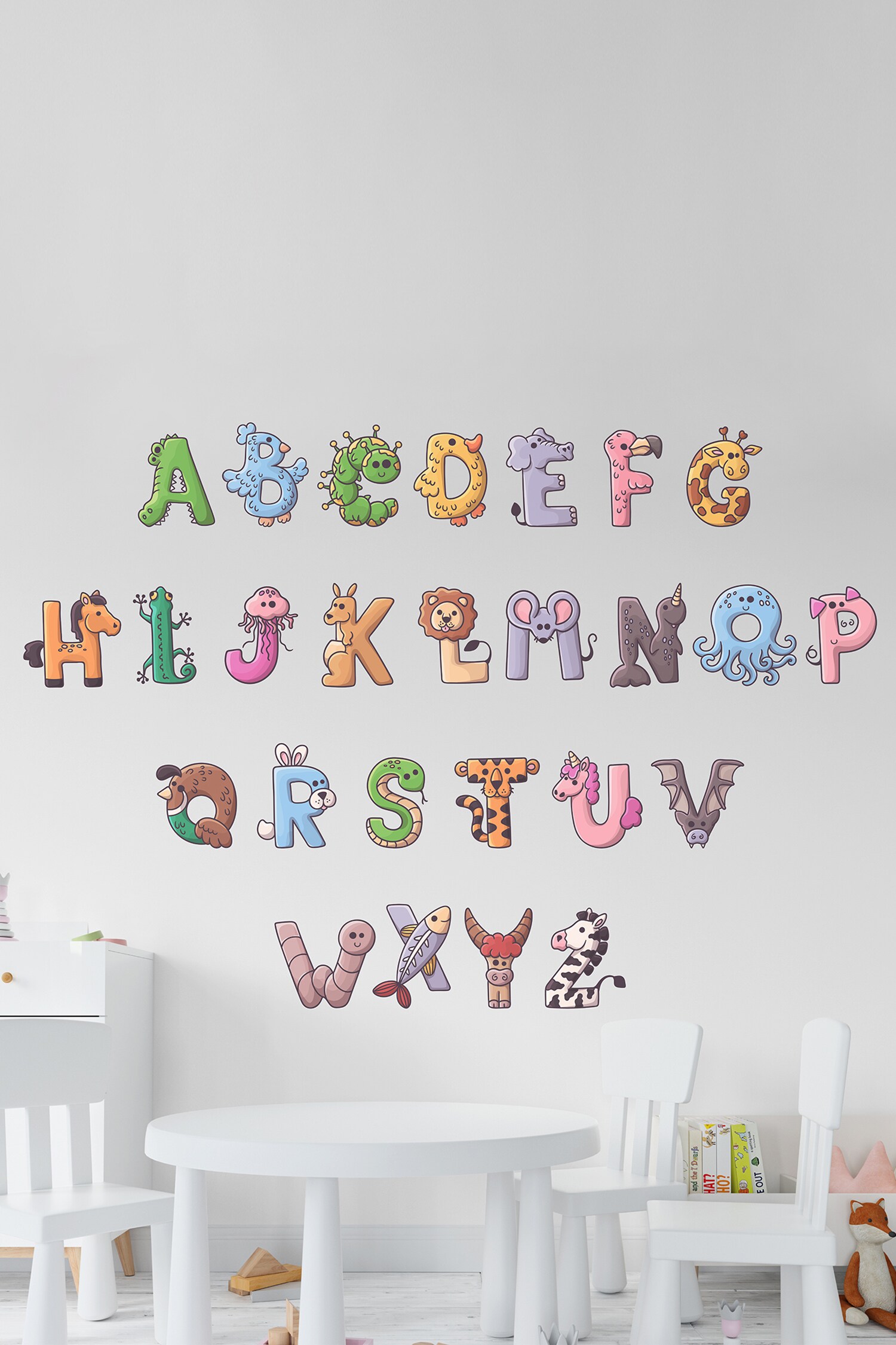 Buy Multi Color Vinyl Sticker Print Animal Illustrated Alphabets Wall ...