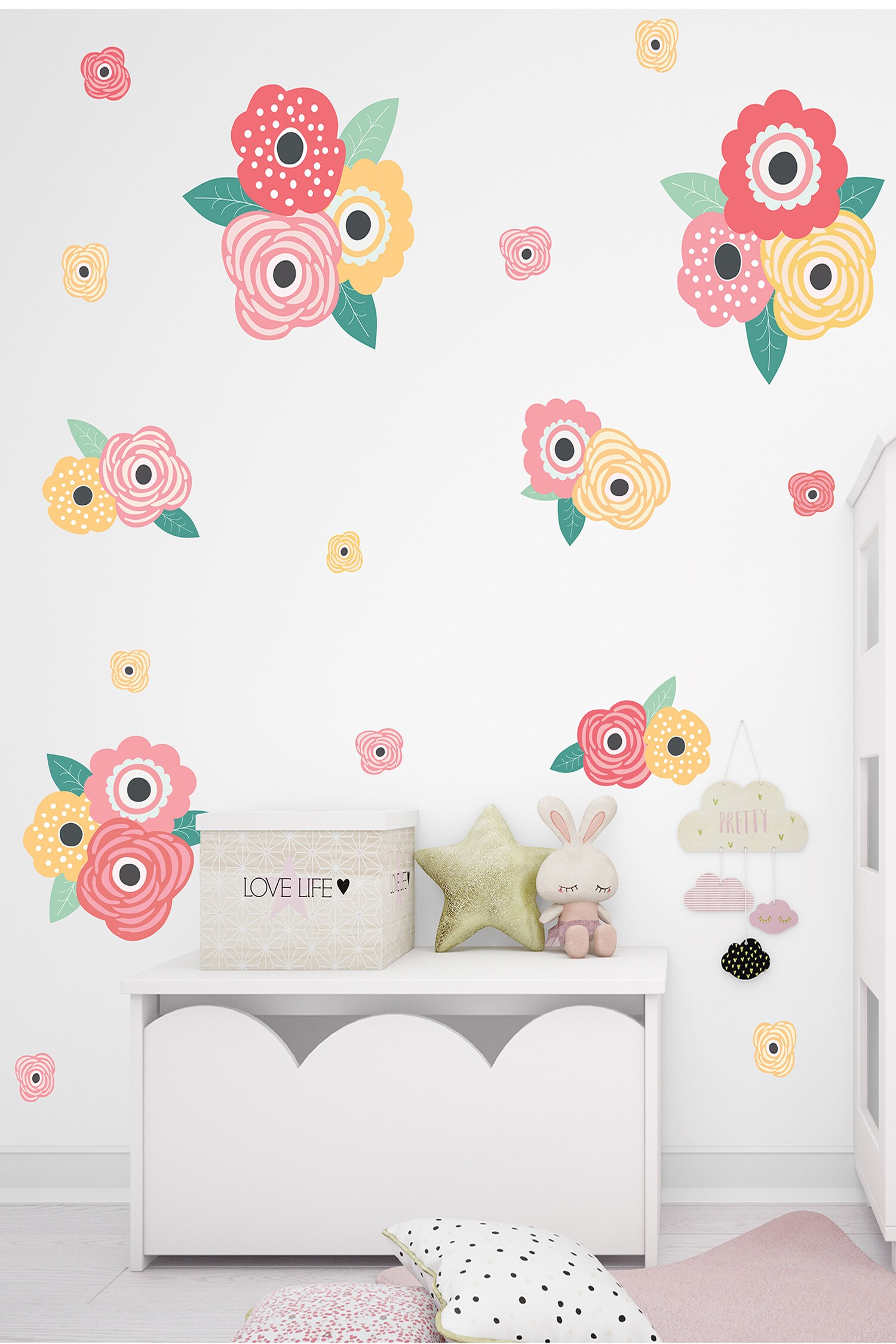 Buy Multi Color Vinyl Sticker Print Blooming Flowers Wall 26 Pcs Set by ...