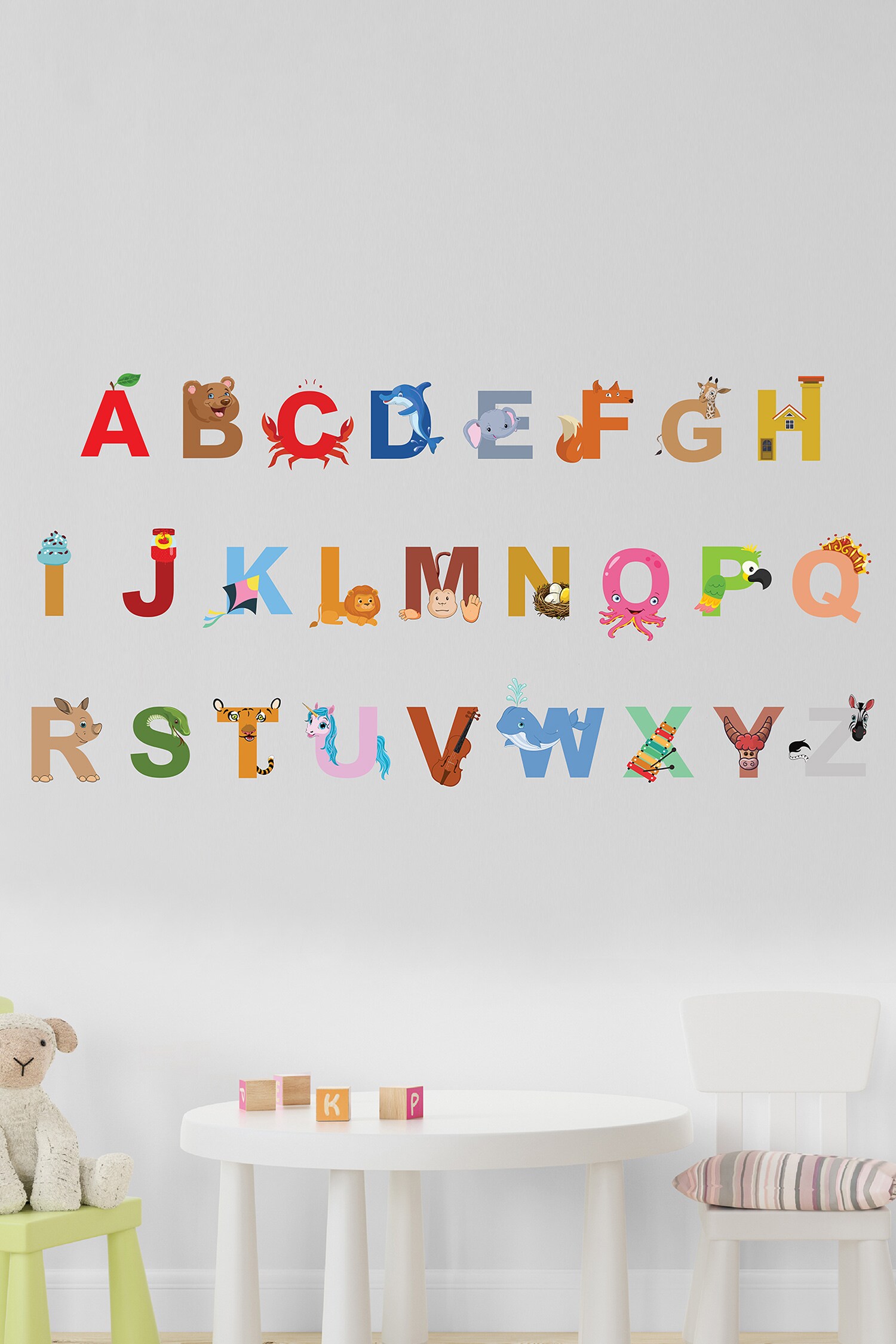Buy Multi Color Vinyl Sticker Print Illustrated Alphabets Wall 26 Pcs ...