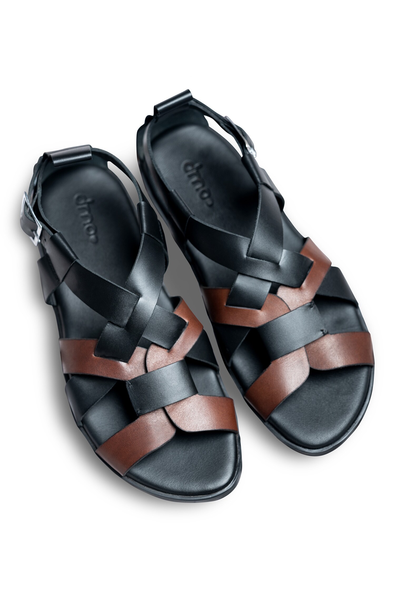 Buy Black Plain Pelle Nero Leather Strappy Sandals For Men by Dmodot ...
