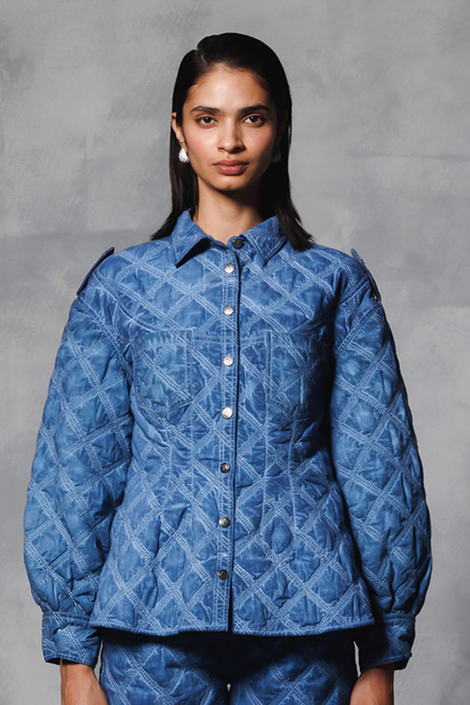 Buy Blue 100% Cotton Quilted Collar Overdyed Jacket For Women by ...