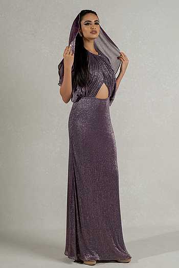 Buy Purple Imported Shimmer Round Metallic Backless Detachable Hood ...