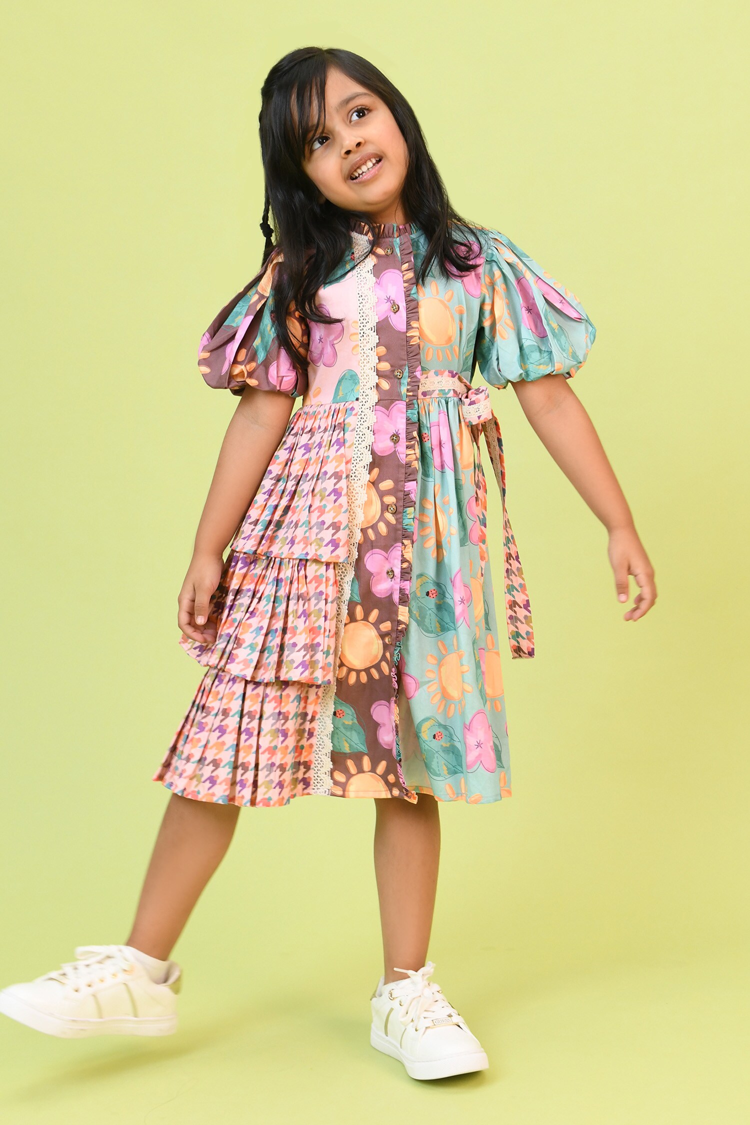 Buy Multi Color Cotton Sateen Printed The Annabelle Placed Ruffle Dress ...