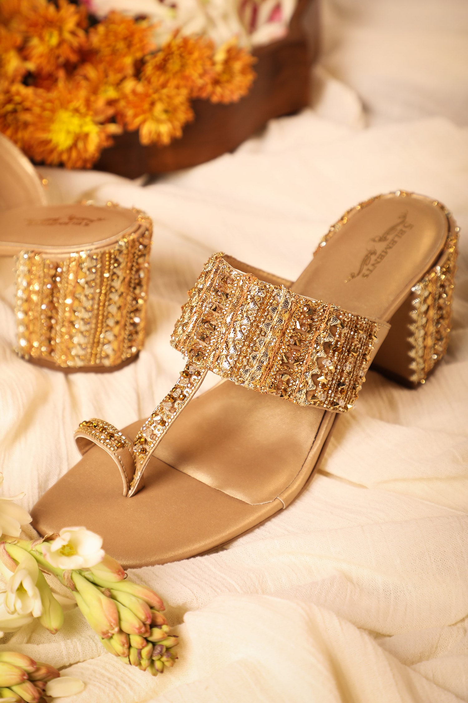 Buy Gold Bead Jason Cutdana And Embellished Kolhapuri Heels by ...