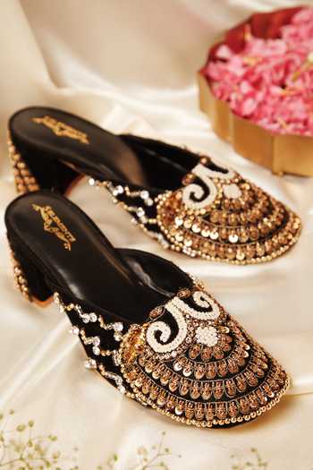Buy Black Dabka Raven And Kasab Work Mule Heels by 5Elements Online at ...