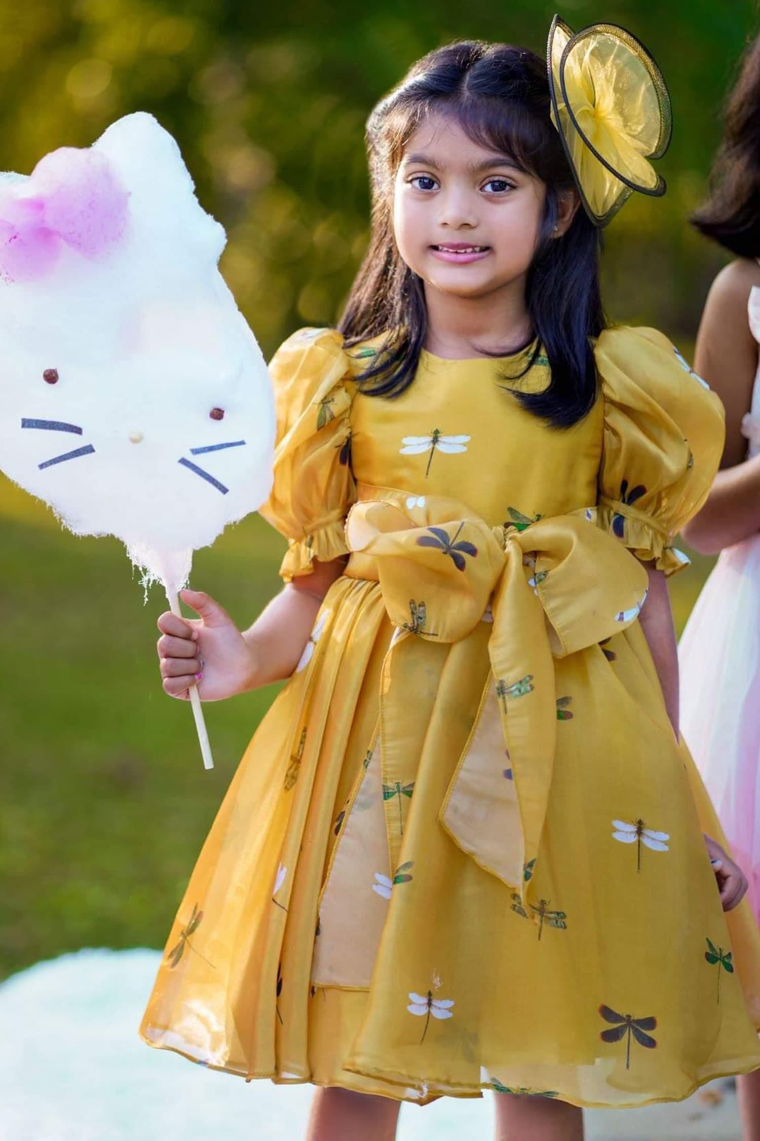 Buy Yellow Organza Satin Printed Dragon Fly Dress For Girls by JANYAS ...