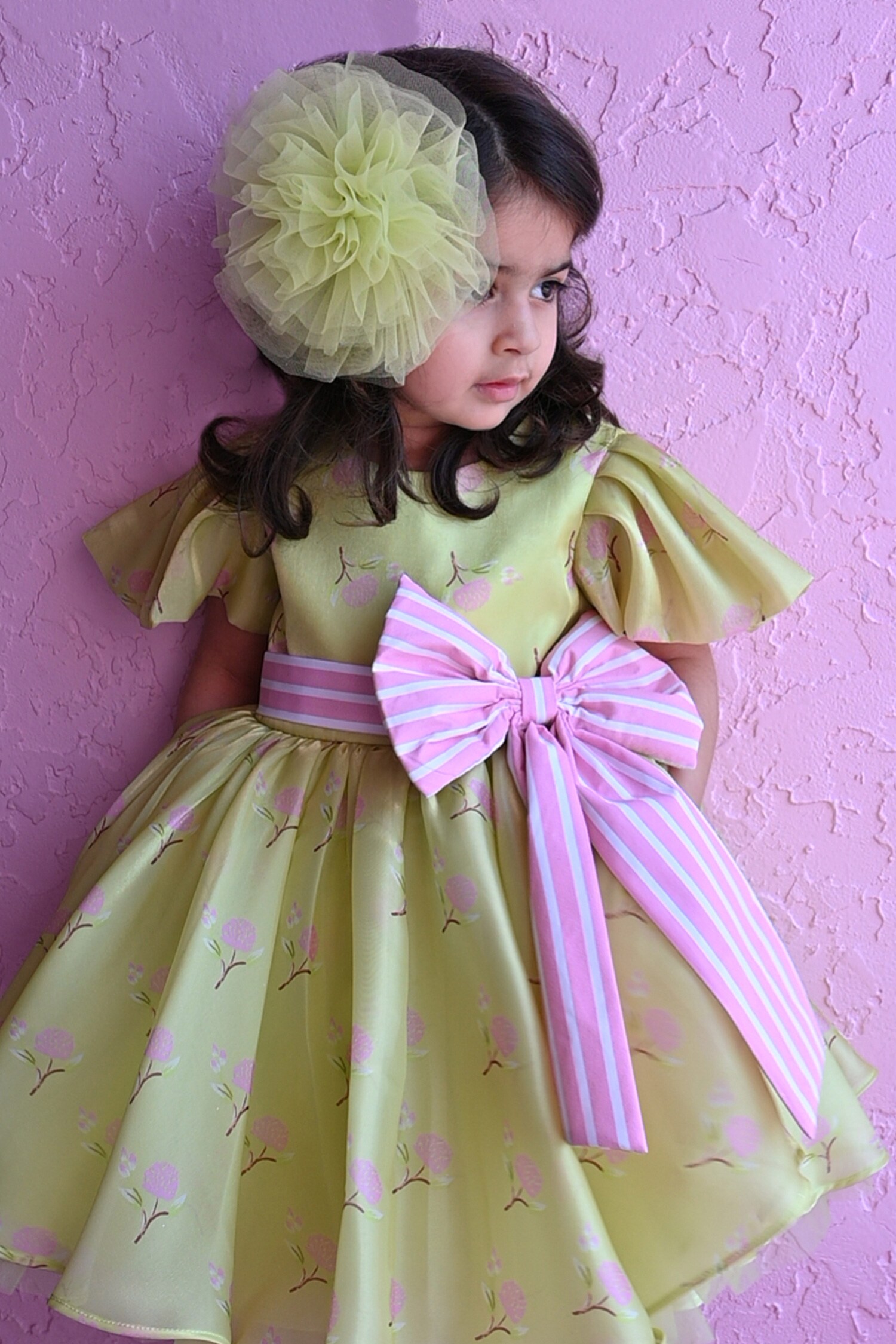 Buy Green Organza Satin Printed Floral Color Me Happy Dress For Girls ...