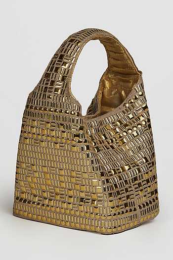 Buy Gold Embellished Metal Structured Bag by ETCETERA Online at Aza ...