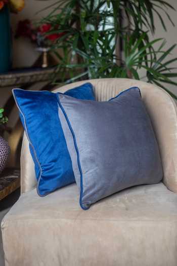 Buy Grey Velvet Makhmal Square Shaped Solid Cushion Cover by SITTARA ...
