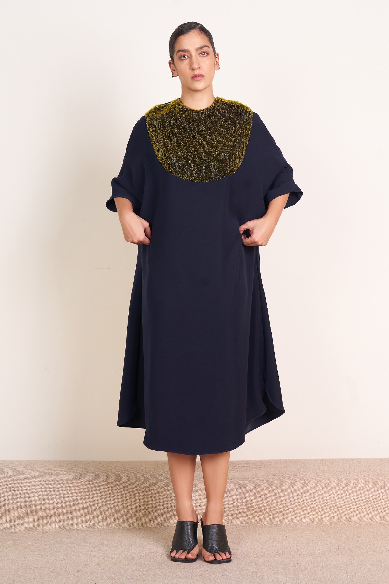 Buy Blue Viscose Embellished Pvc Thread Round New Moon Midi Dress For ...