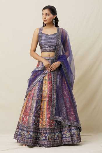 Buy Multi Color Blouse And Lehenga Art Silk Printed Floral Panelled Set ...