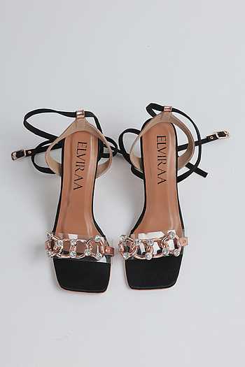 Buy Beige Stone And Chain Embellished Color Block Heels by Elviraa By ...