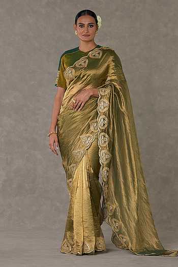 Buy Green Tissue Embroidered Gota Closed Paan Bordered Saree With ...