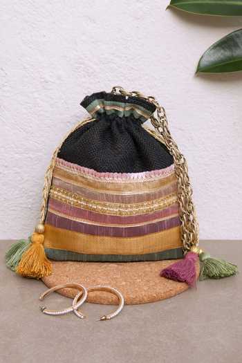Buy Black Thread And Lace Hand Embroidered Midnight Glam Potli Bag by ...